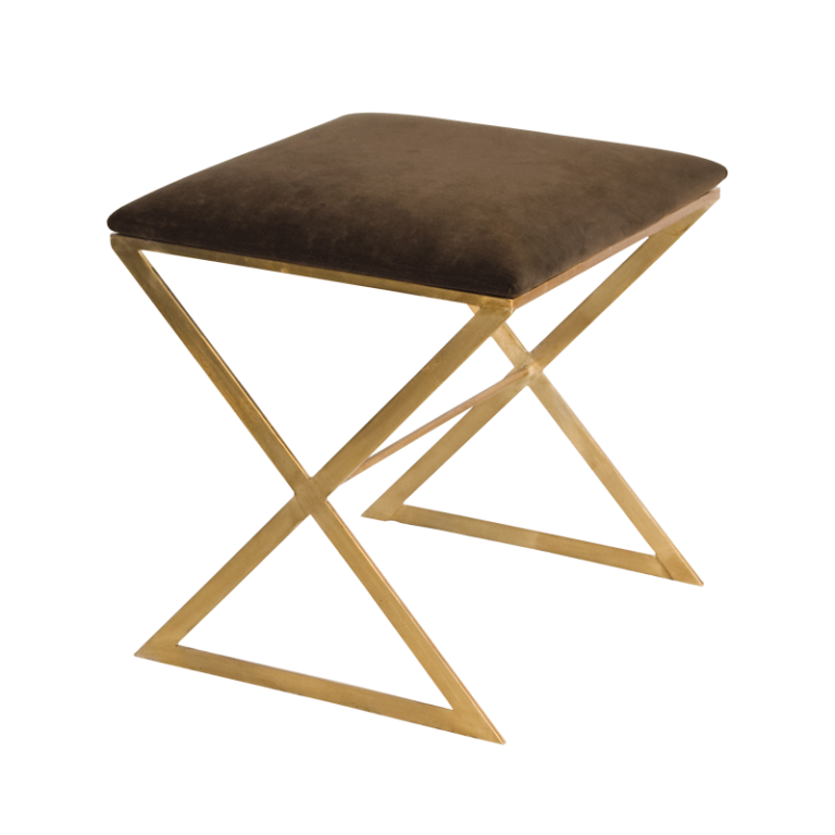 X-Side Stool with Brown Upholstery - Nickel or Gold - Katzberry Home