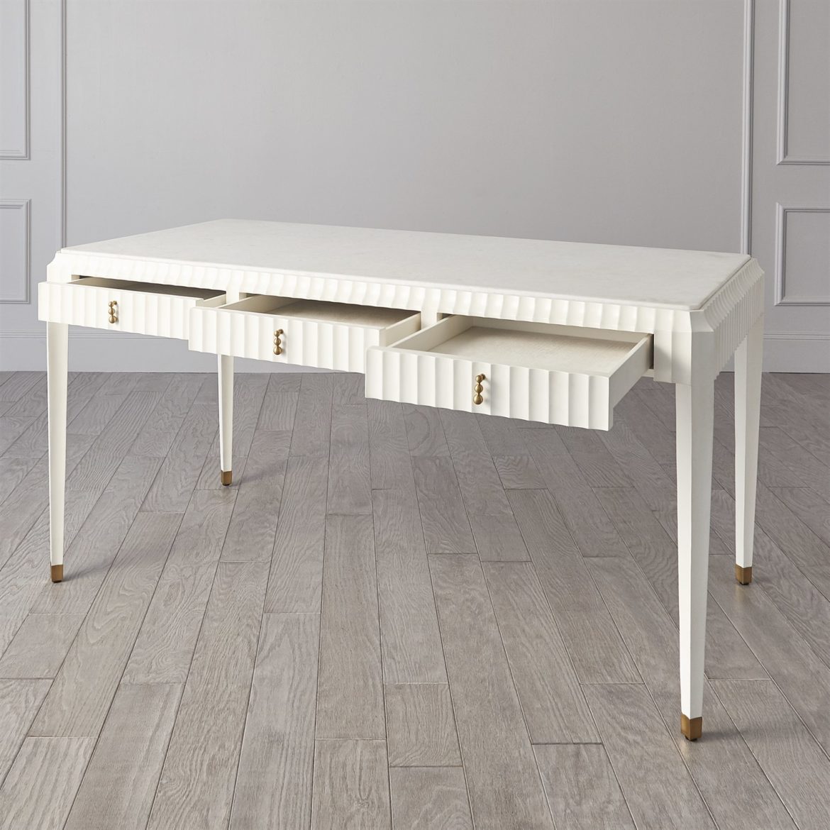 Ivory Fluted & Marble Desk - Katzberry